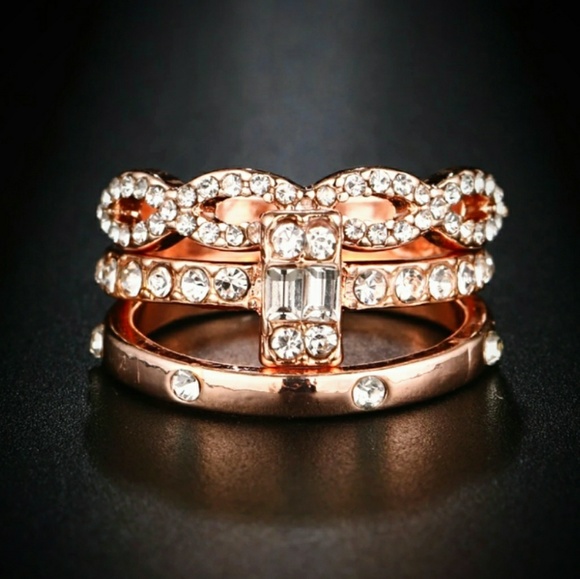Lucky's Lady Gifts | Jewelry | 3 Ring Diamond Rose Gold Ring Trio Twist ...
